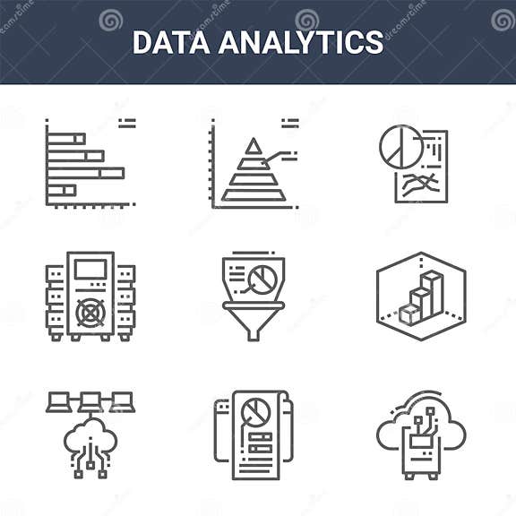 9 Data Analytics Icons Pack. Trendy Data Analytics Icons on White ...