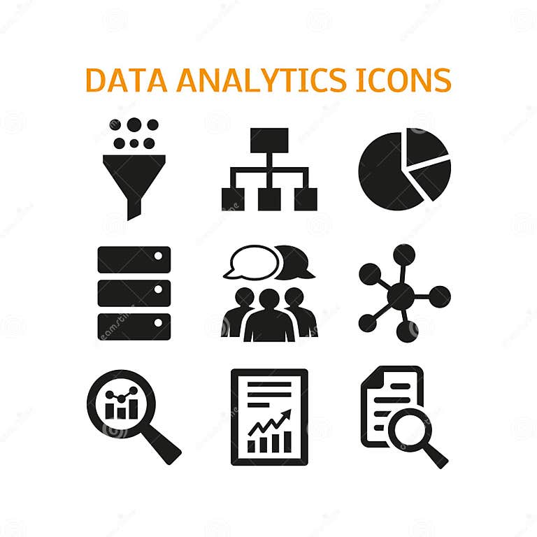 Data Analytics Icons Set on White Background Stock Vector ...