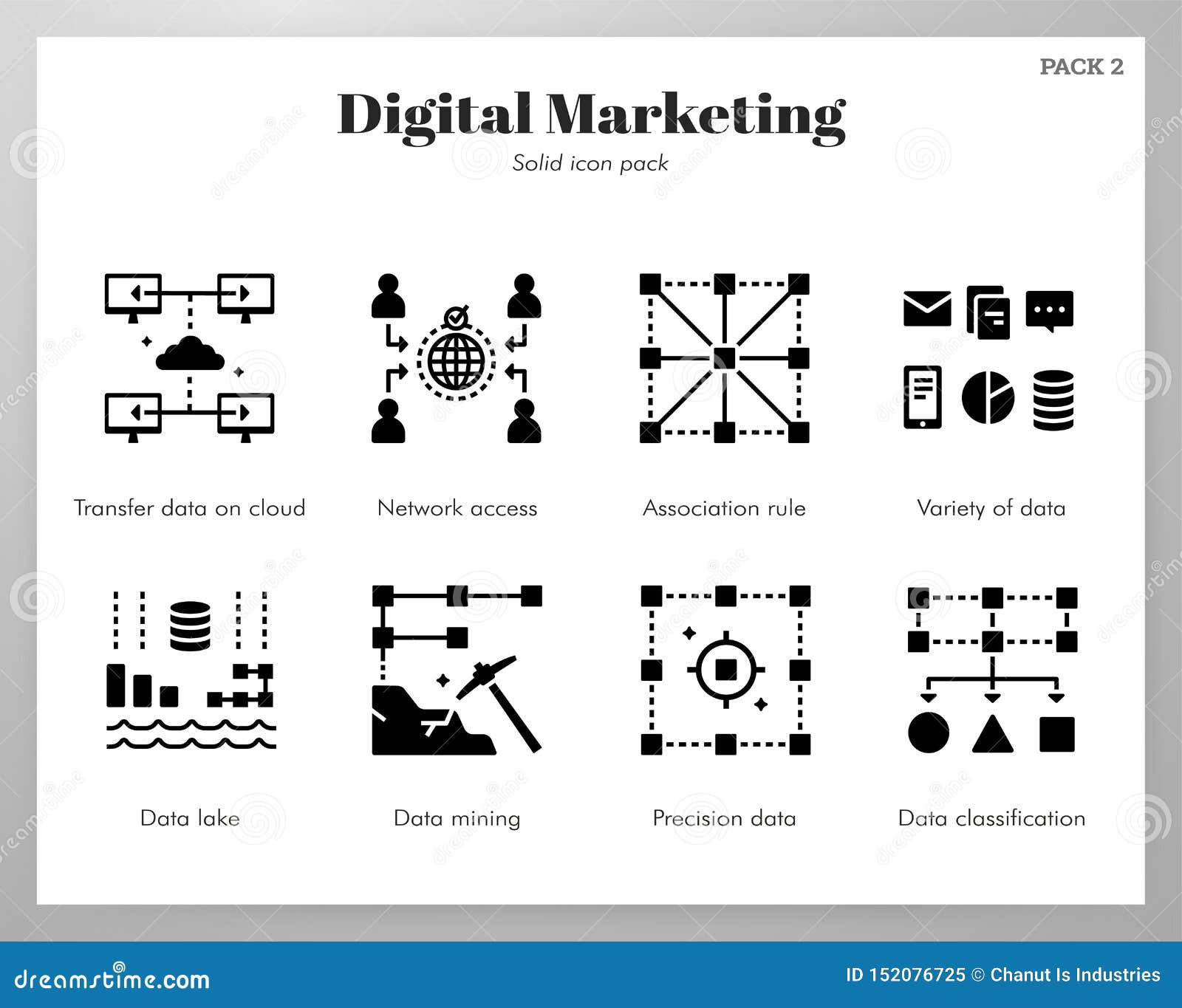 Data Analytics Icons Solid Pack Stock Vector - Illustration of security, binary: 152076725