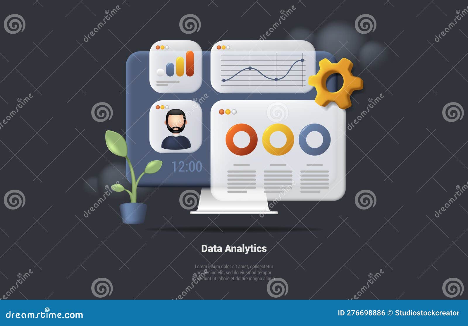 Data Analytics, Increase Chart with Indicators and Man Avatar Icon. SEO ...