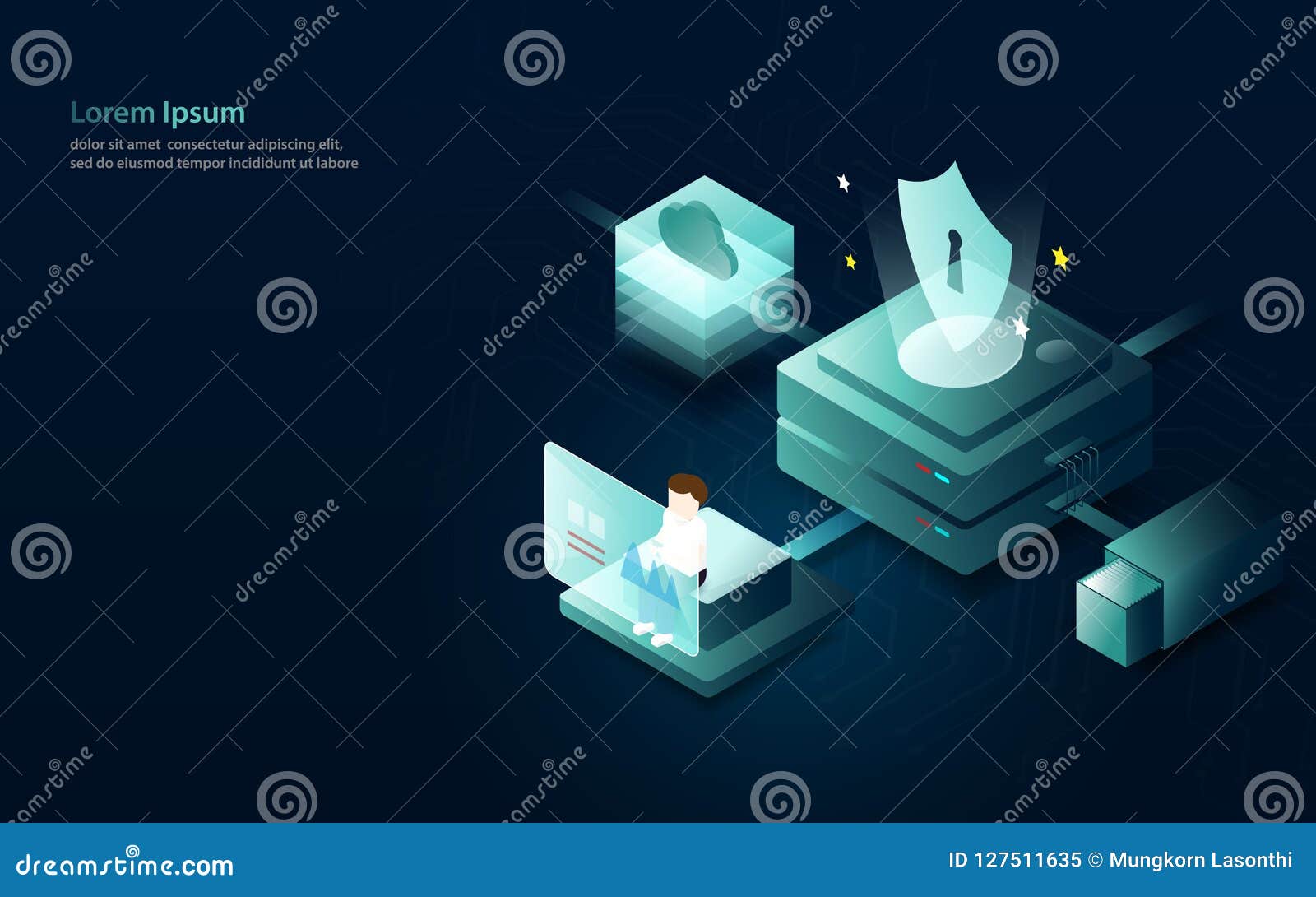 Data Analytics Internet Security Concept. Flat and Isometric Style ...