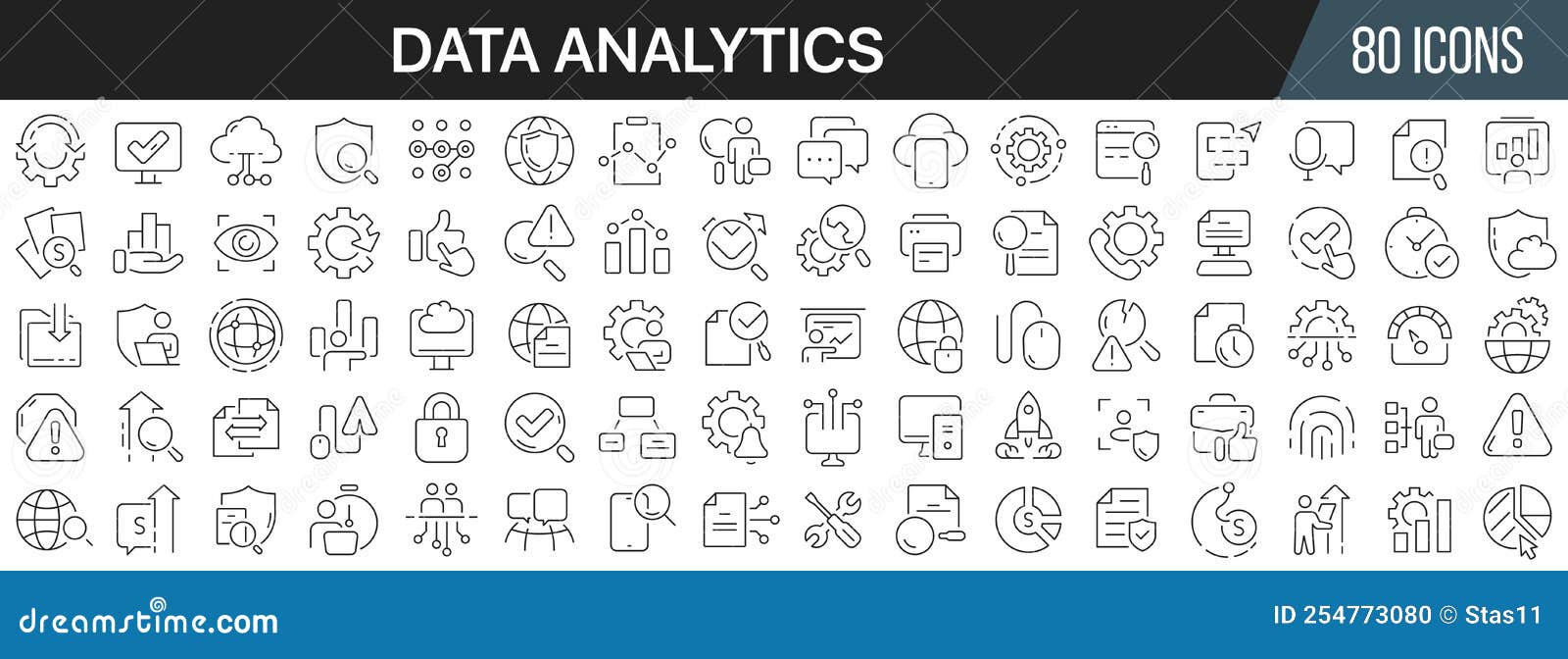 Data Analytics Line Icons Collection. Big UI Icon Set in a Flat Design ...