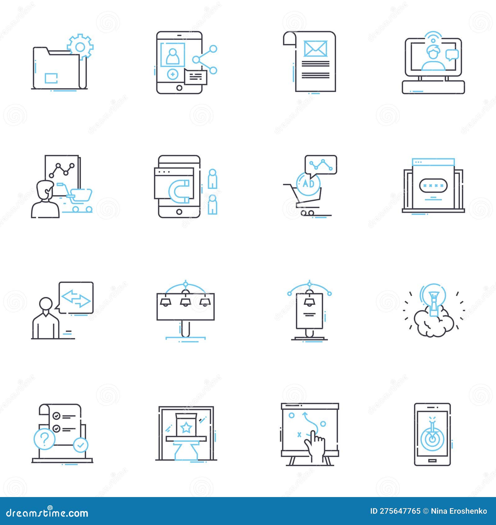 Data Analytics Linear Icons Set Insight Visualization Trends Dashboards Algorithms 3421