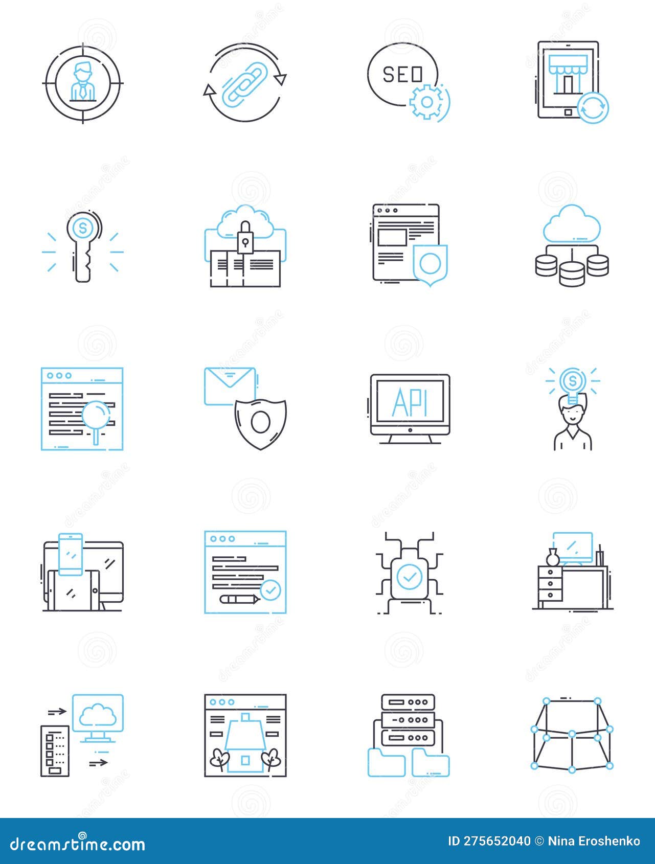 Data Analytics Linear Icons Set. Insights, Patterns, Optimization ...