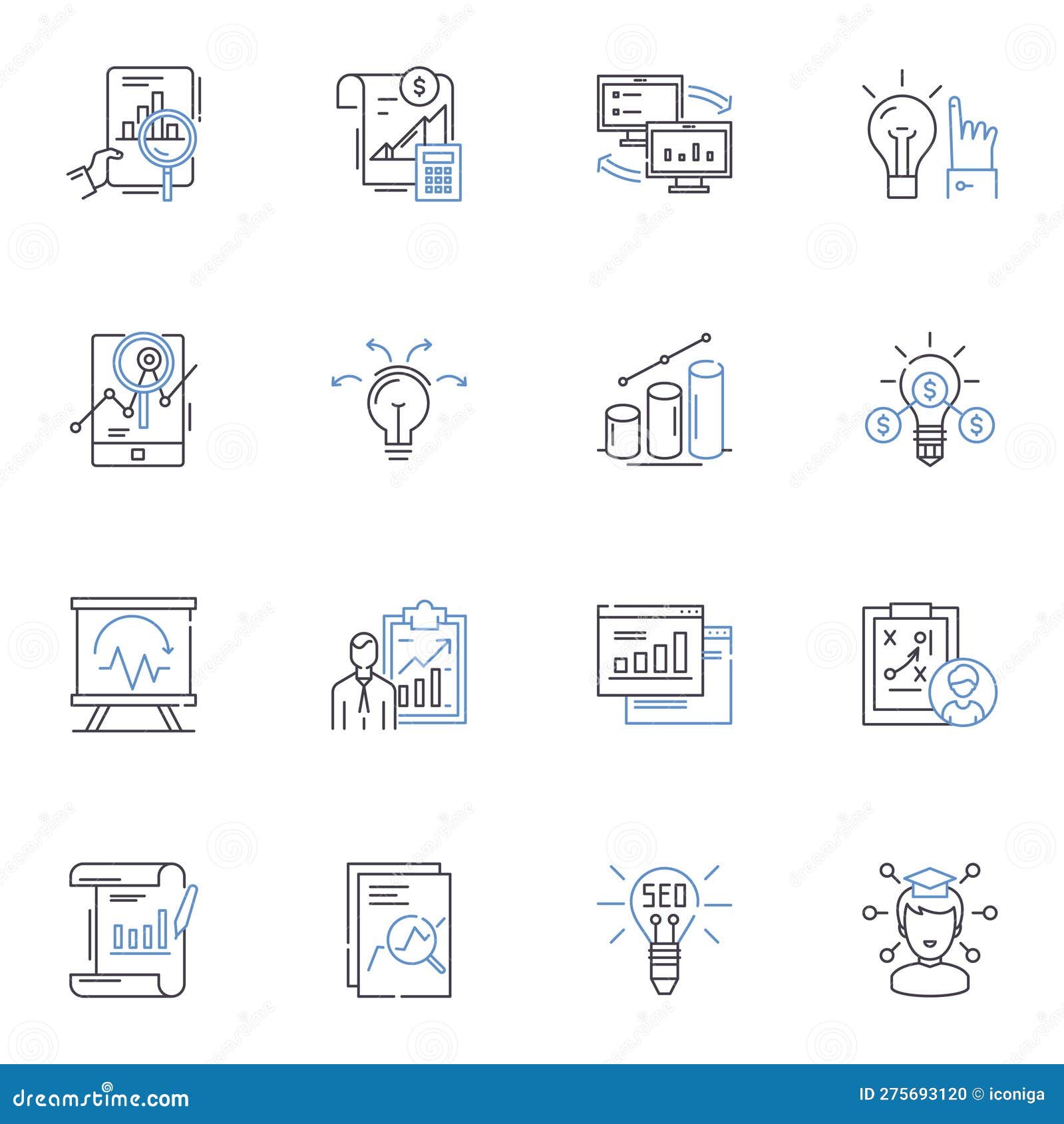 Data Analytics Line Icons Collection Insights Dashboards Modeling Metrics Visualization 5369