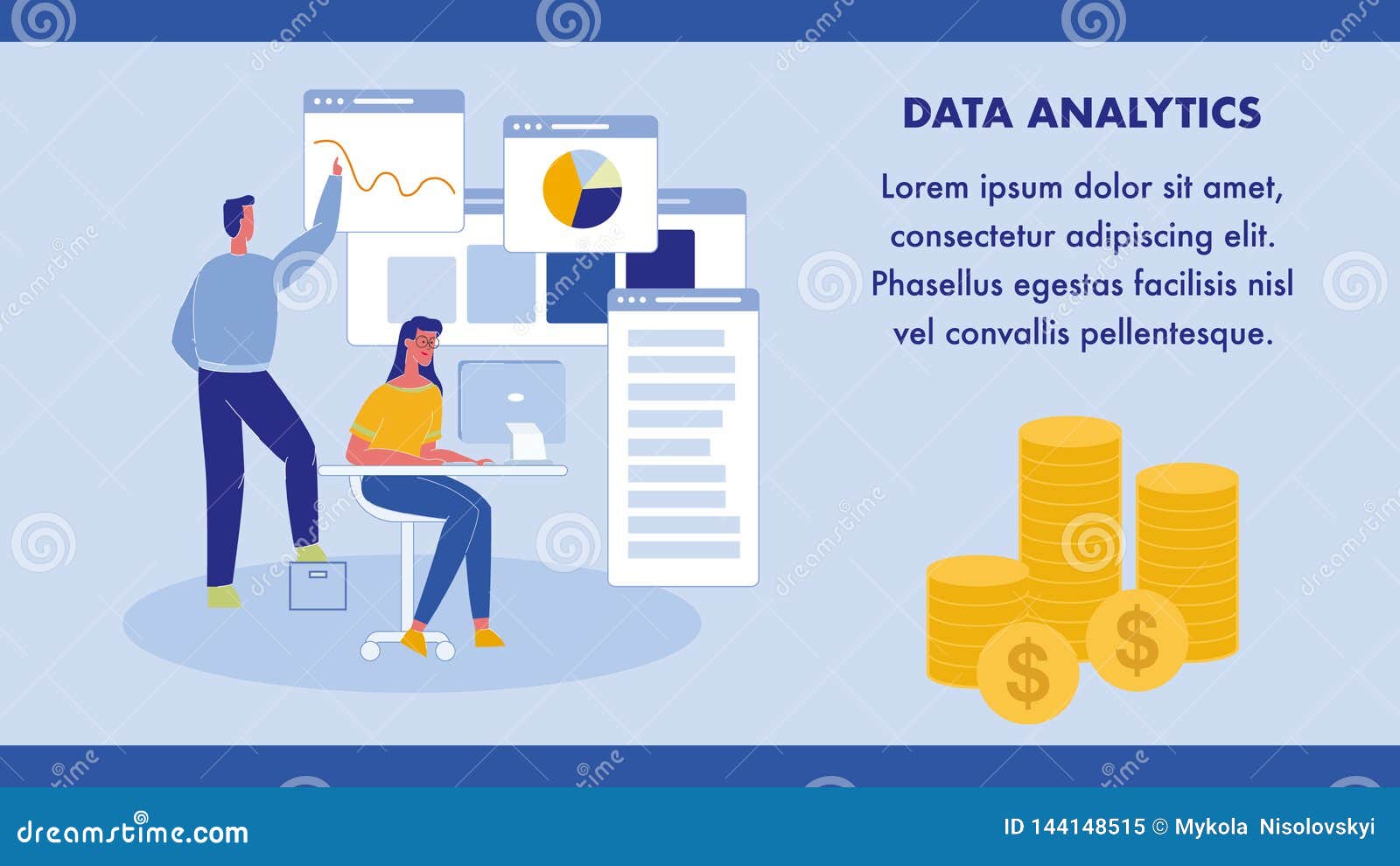 Data Analytics, Statistics Web Banner Template Stock Vector ...