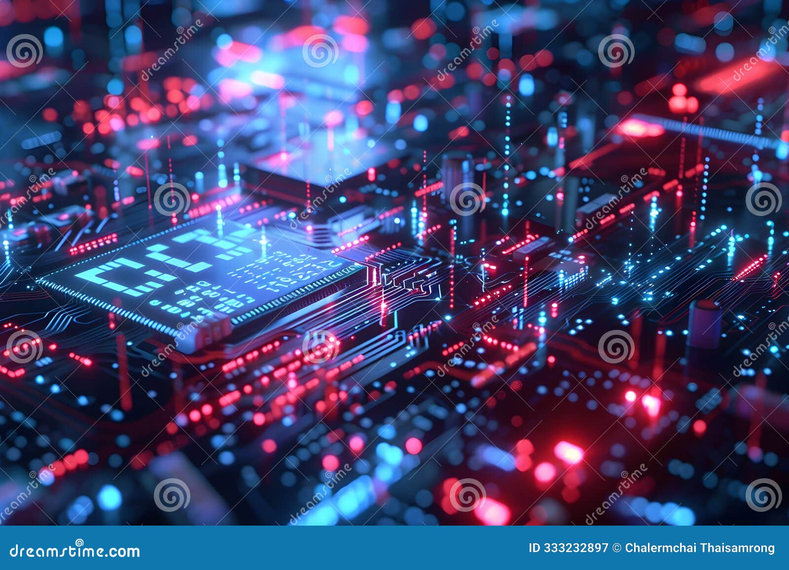 AI Microchip With Blue Glow On Circuit Board, Advanced Digital ...