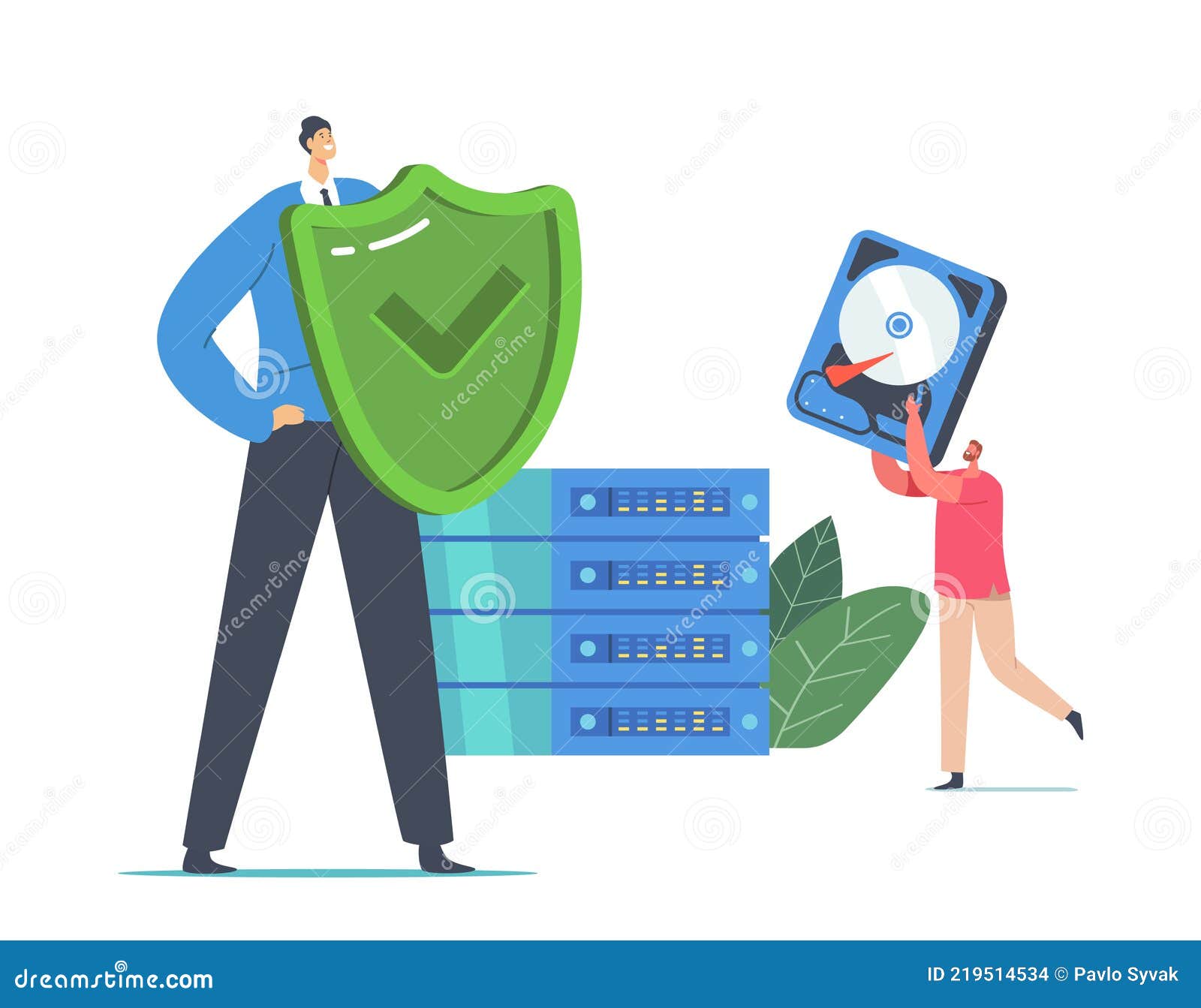 RAID Concept. Tiny Characters In Data Center Around Huge Laptop With Redundant Array Of ...