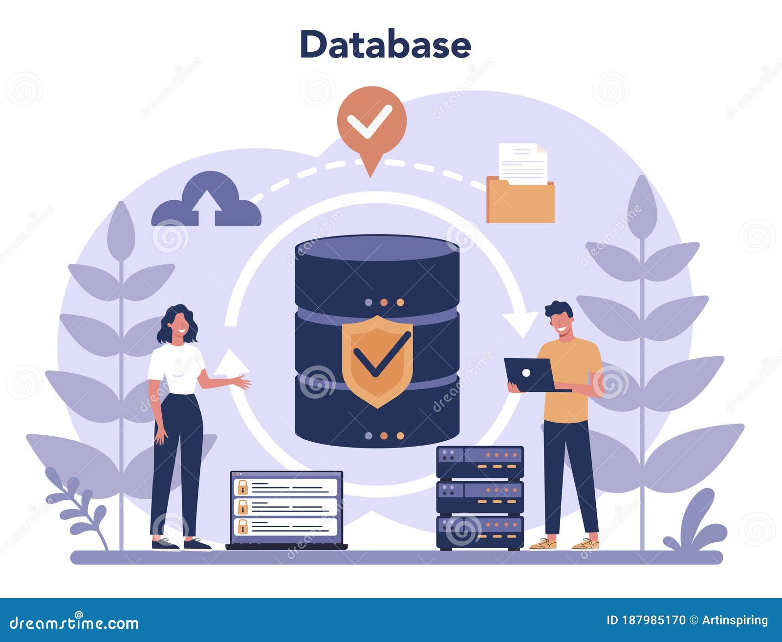 Data Base Administrator Concept. Female and Male Character Working ...