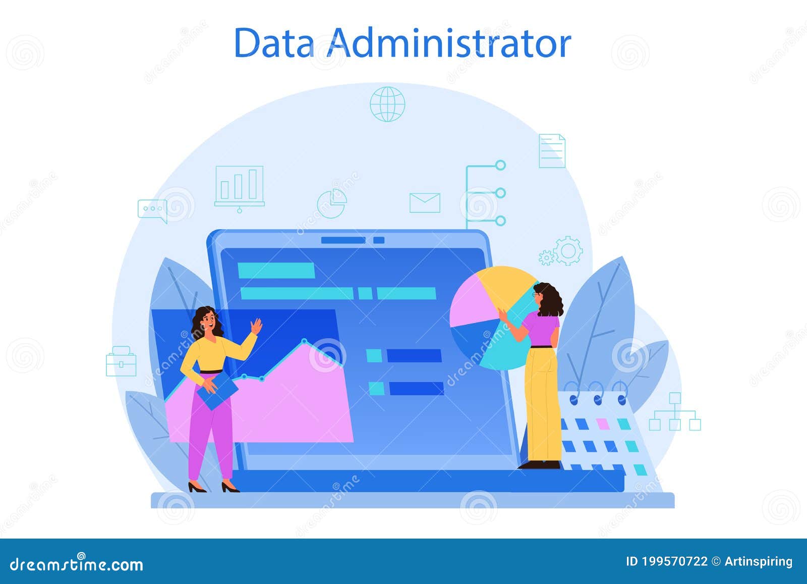 Data Base Administrator Concept. Female and Male Character Working ...