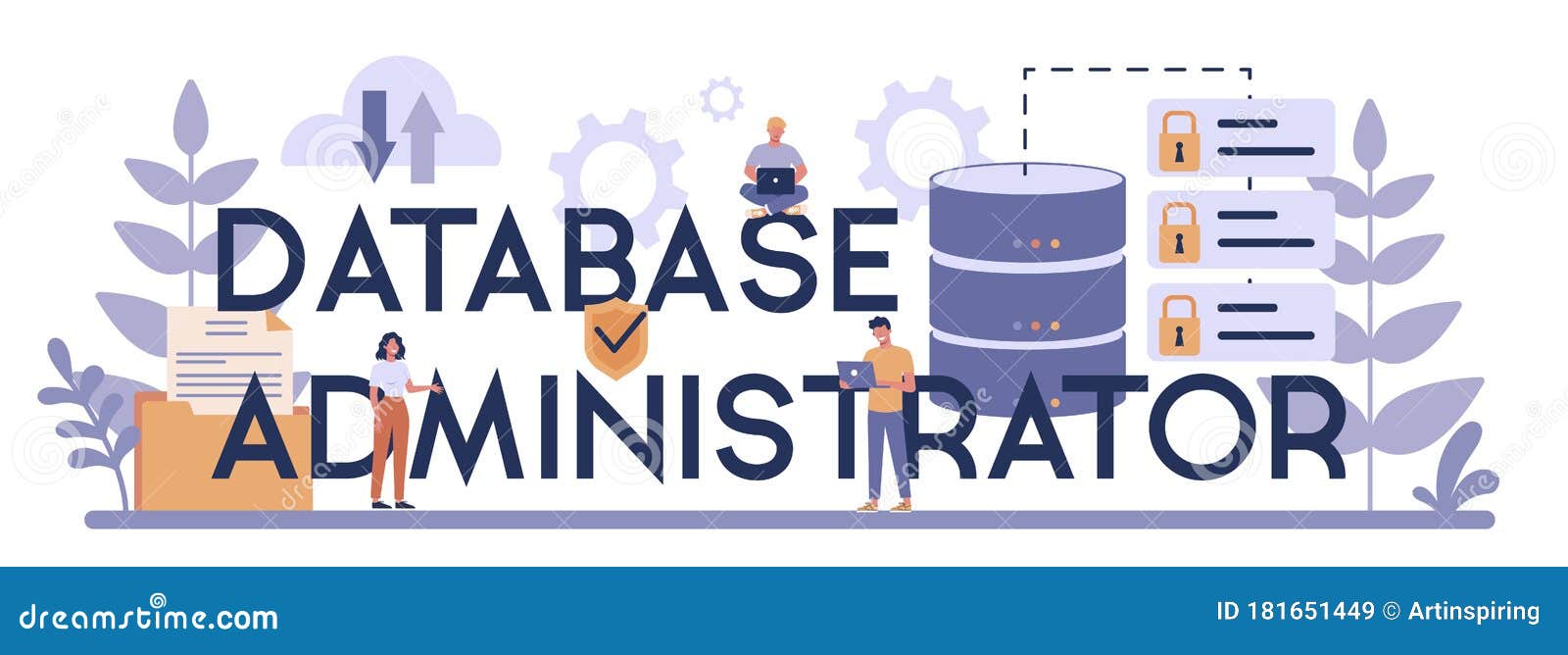 Data Base Administrator Concept. Female and Male Character Working ...