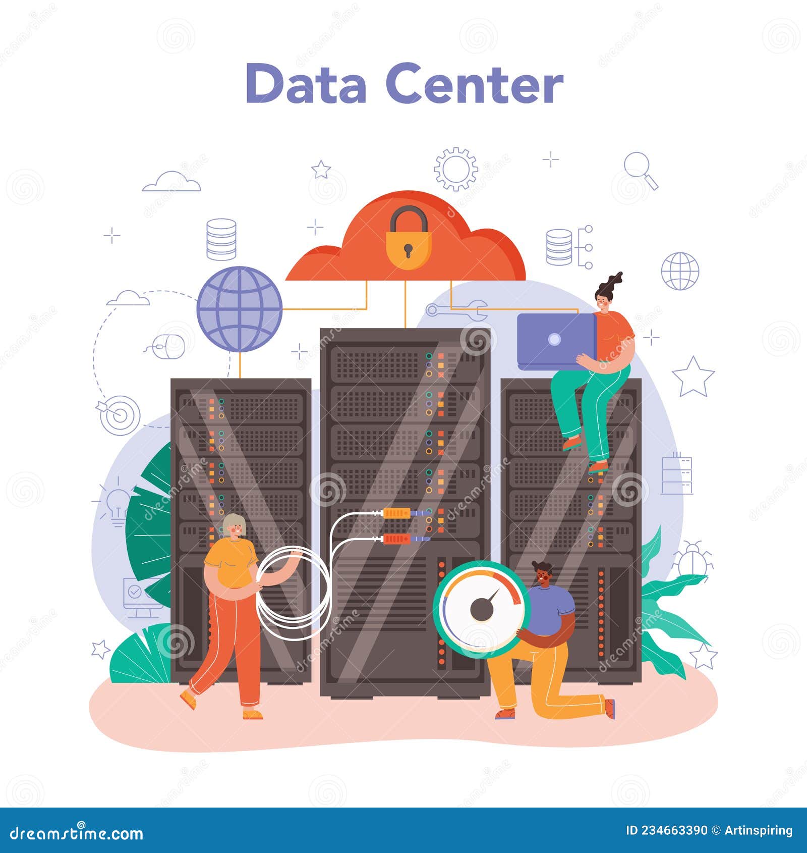 Data Base Administrator Concept. Manager Working at Data Center Stock Vector - Illustration of ...