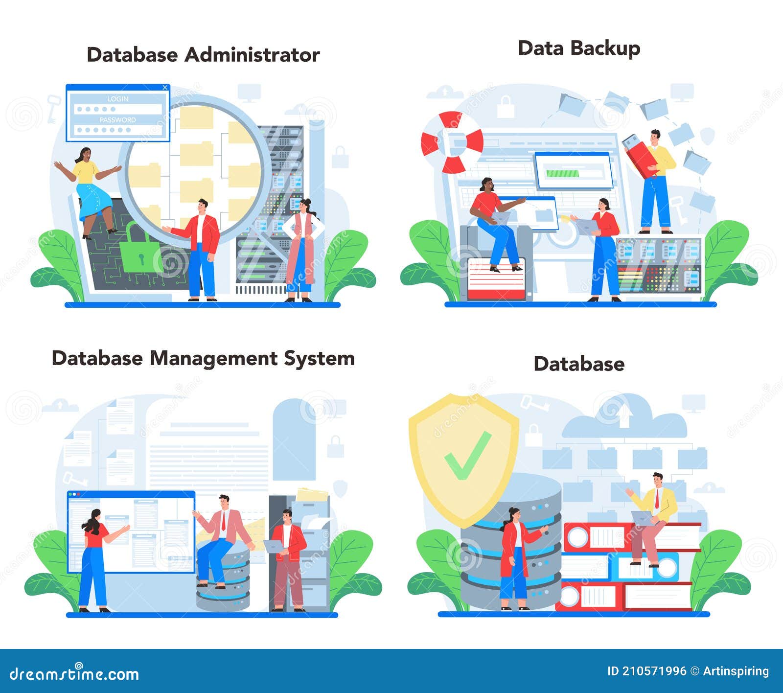 Data Base Administrator Concept Set. Admin or Manager Working Stock Vector - Illustration of ...