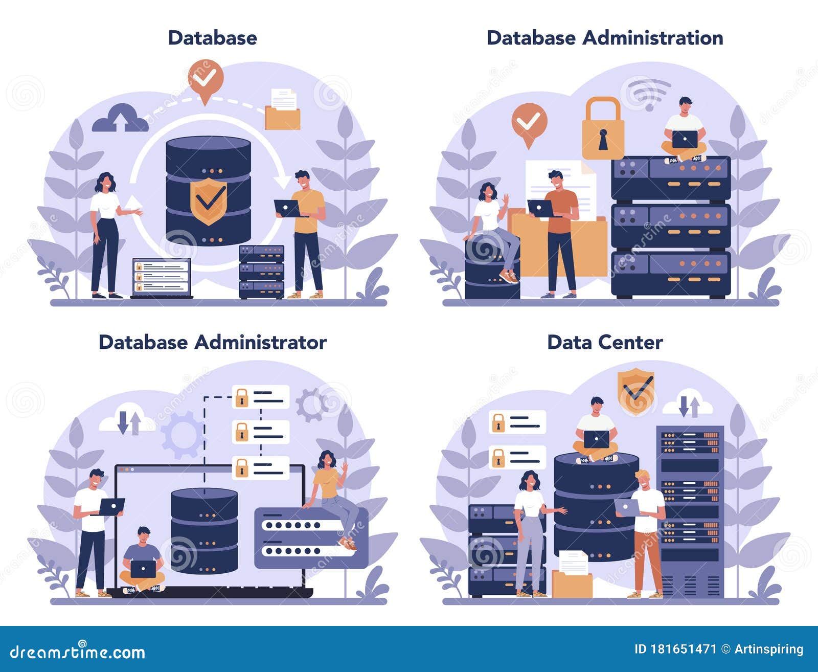 Data Base Administrator Concept Set. Female and Male Character Stock Vector - Illustration of ...