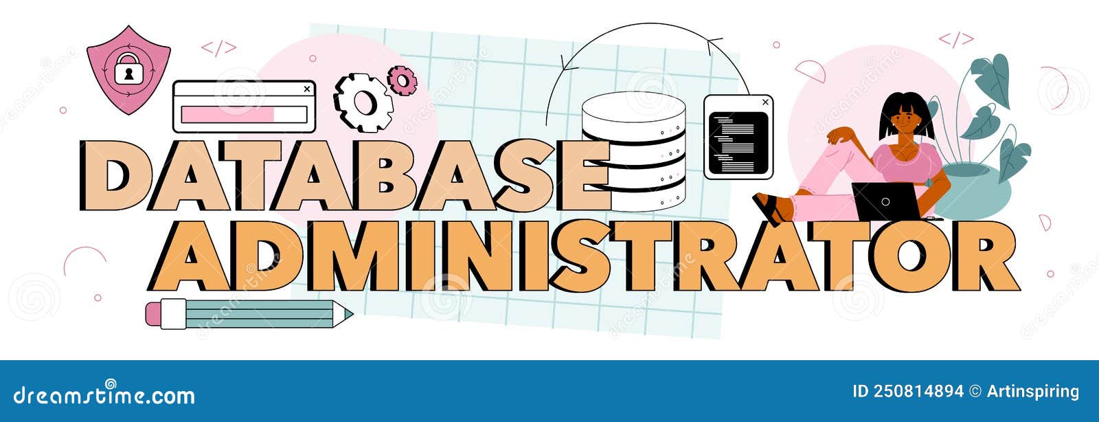 Data Base Administrator Typographic Header. Manager Working at Data ...