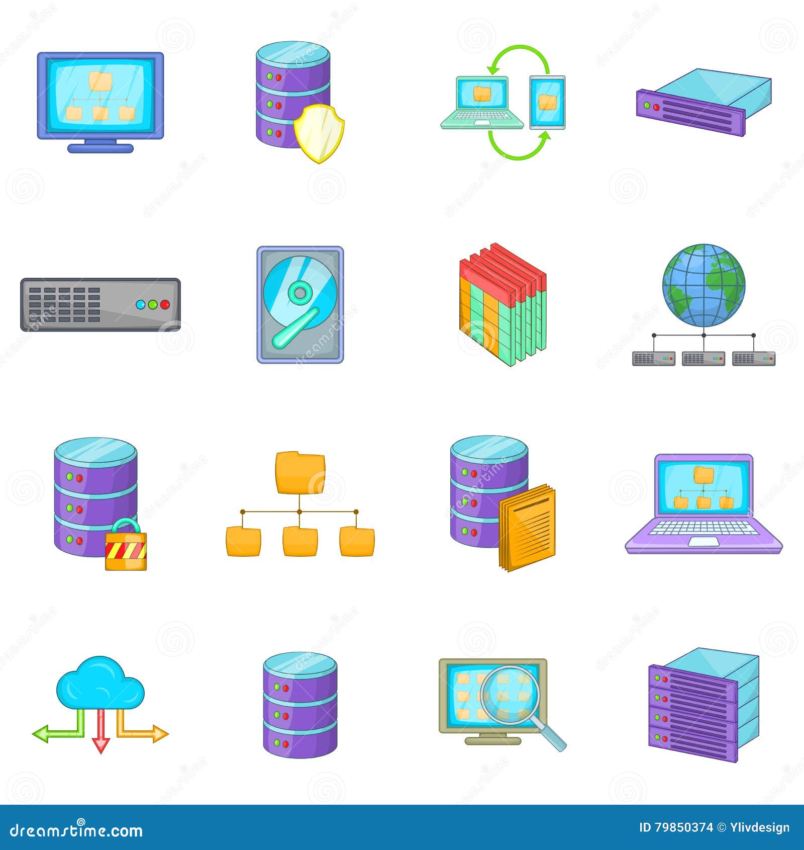 Data Base Icons Set, Cartoon Style Stock Vector - Illustration of ...