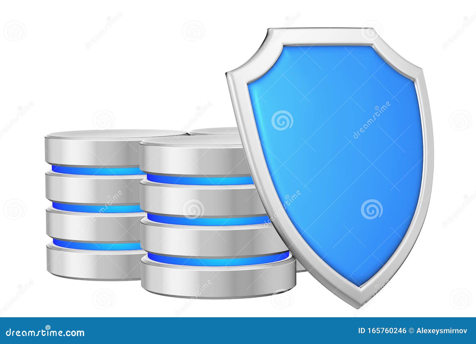 Data Bases Group Behind Metal Blue Shield on Right Data Protecti Stock ...