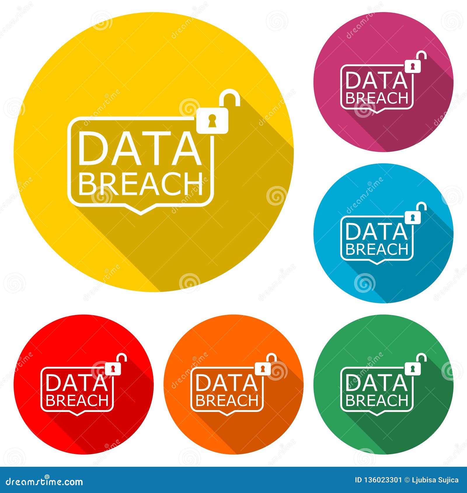 Data Breach Icon or Logo, Color Set with Long Shadow Stock Vector ...