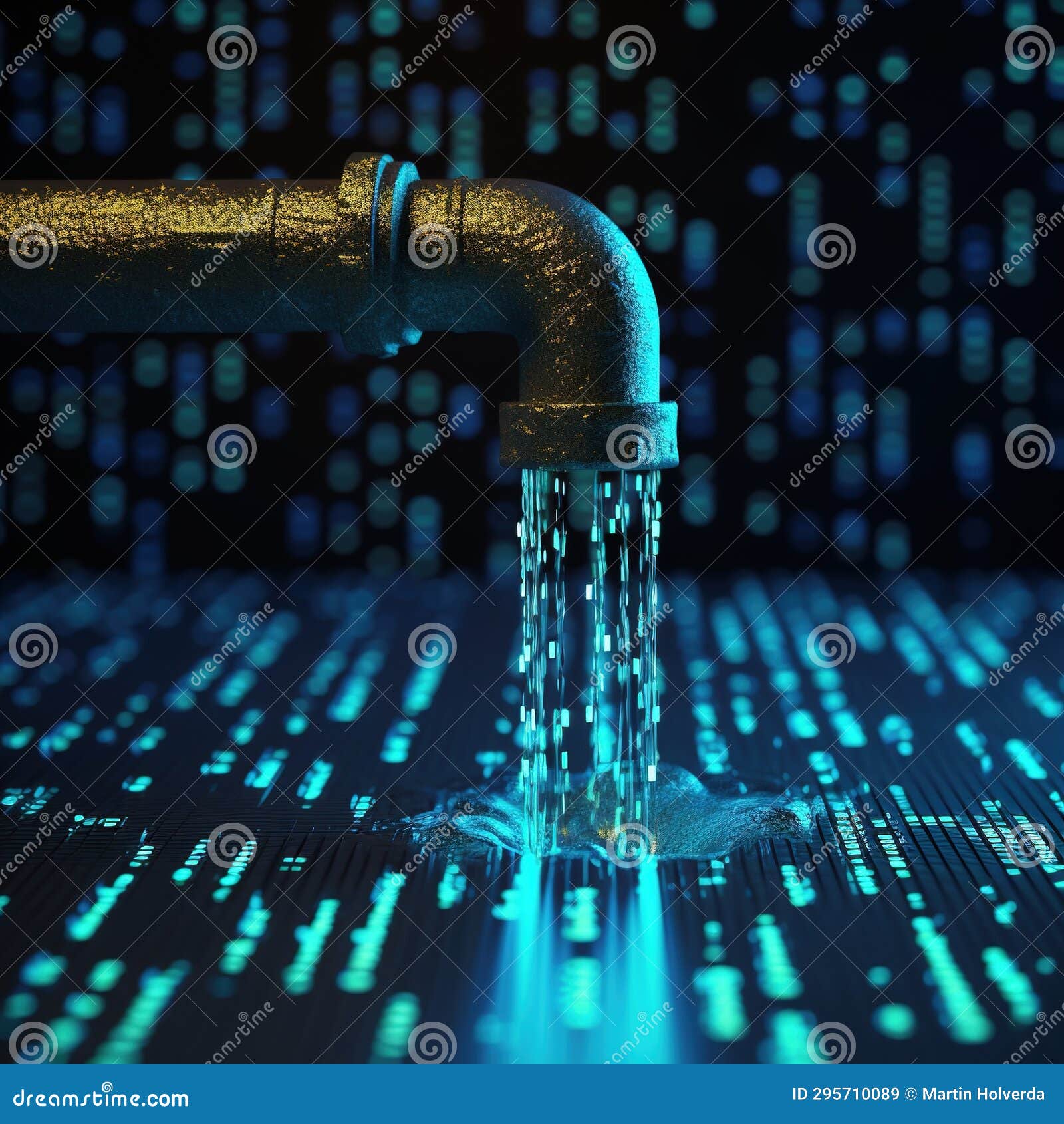 Data Breach or Leak Concept Data Flowing from a Faucet. Software Code Leaking Stock Illustration ...