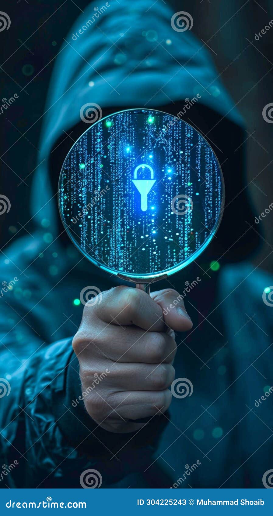 Data Breach Threat Hacker with Magnifying Glass Signifies Potential ...
