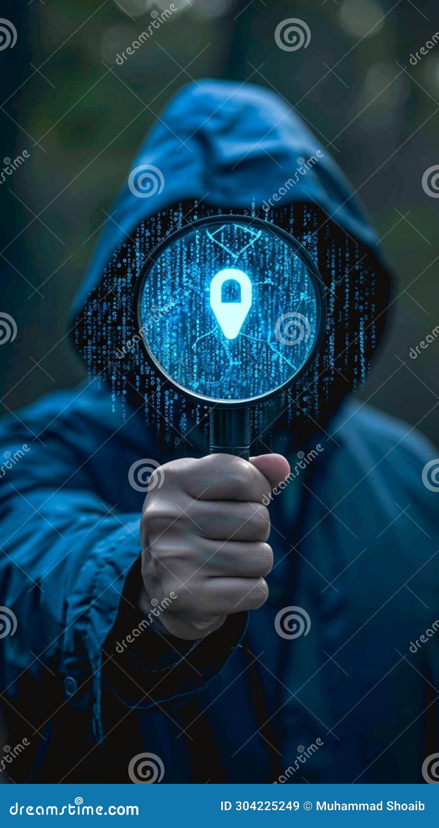 Data Breach Threat Hacker with Magnifying Glass Signifies Potential ...