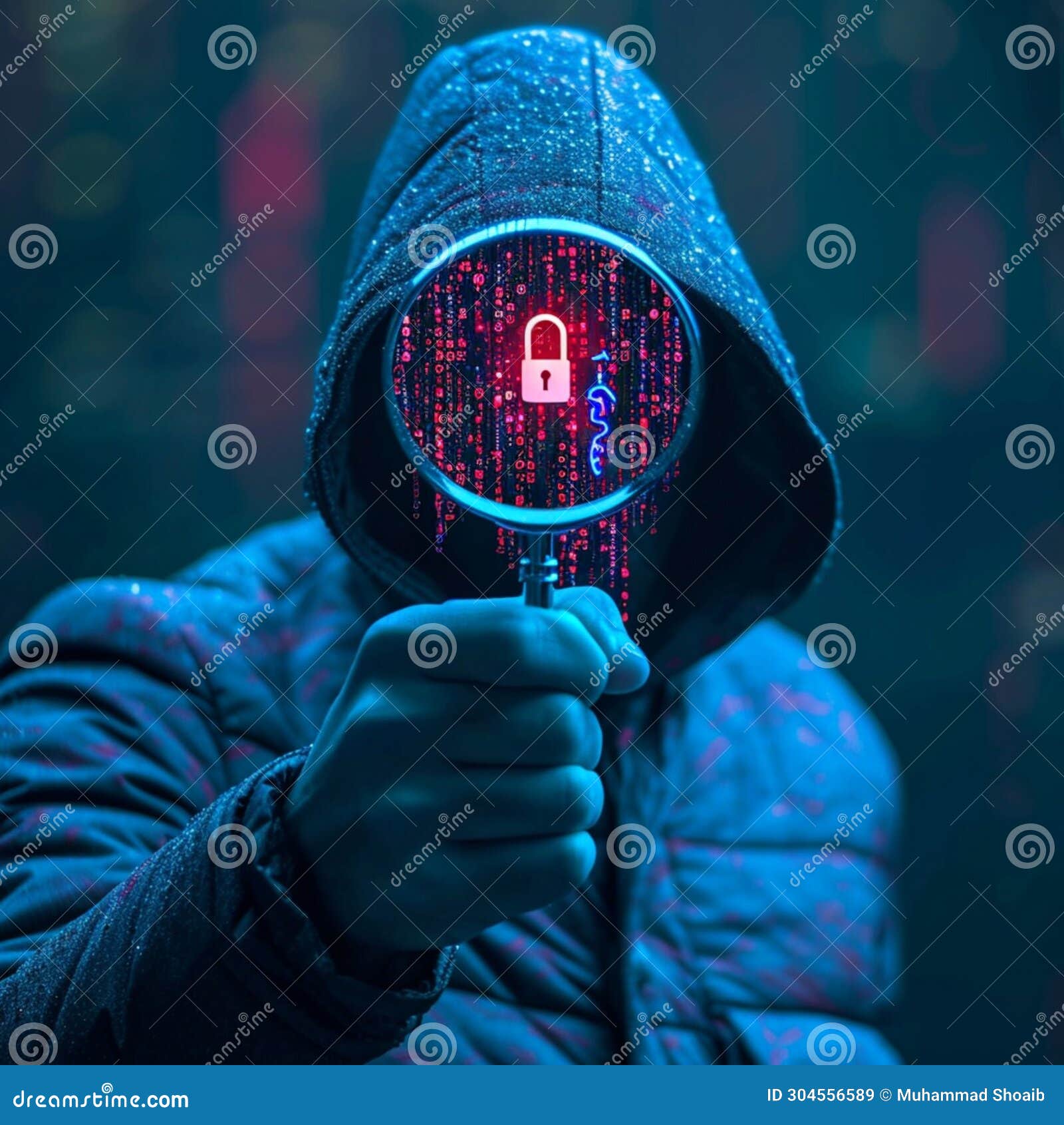 Data Breach Threat Hacker with Magnifying Glass Signifies Potential ...