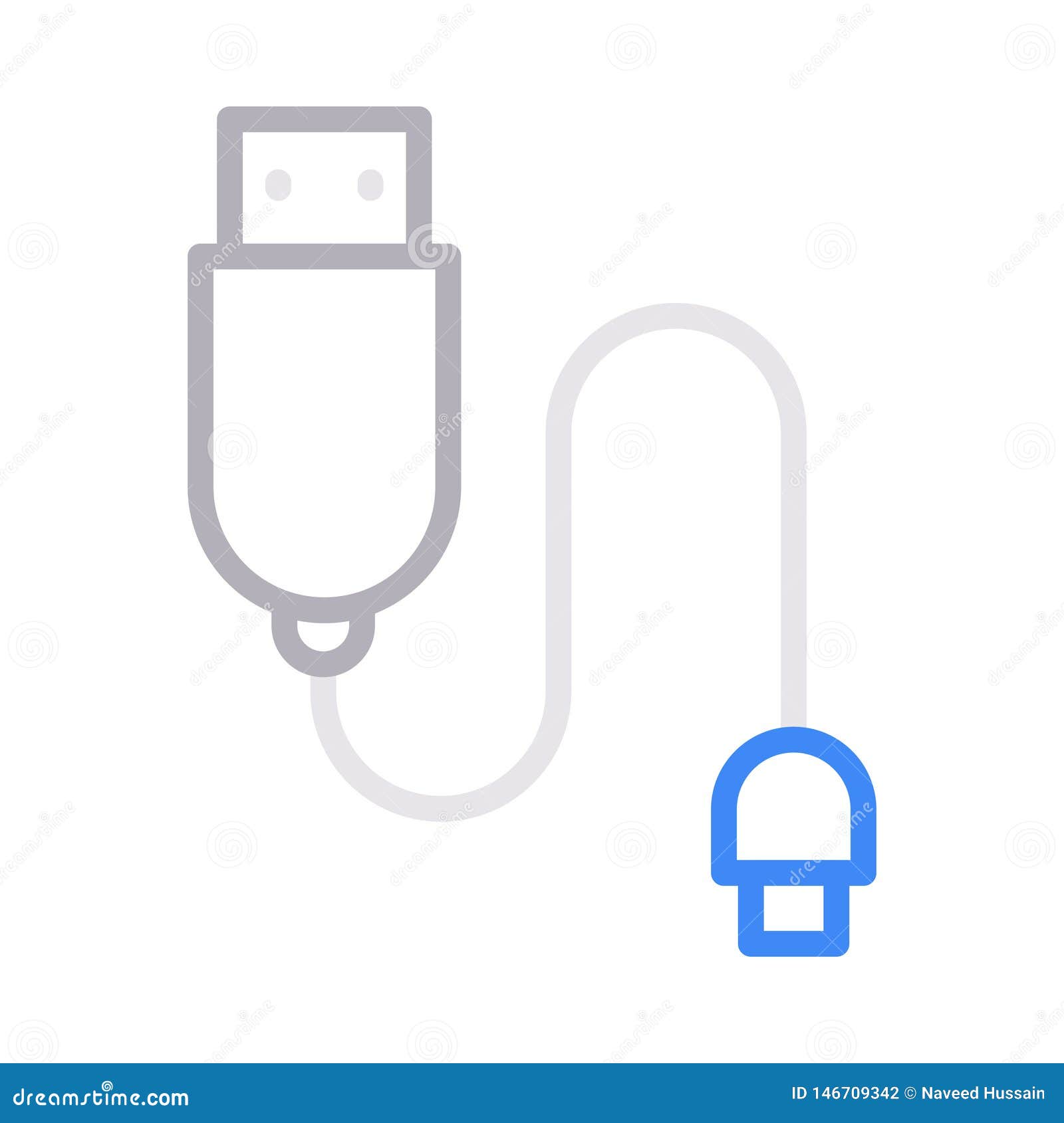 Data Cable Thin Line Color Vector Icon Stock Illustration ...