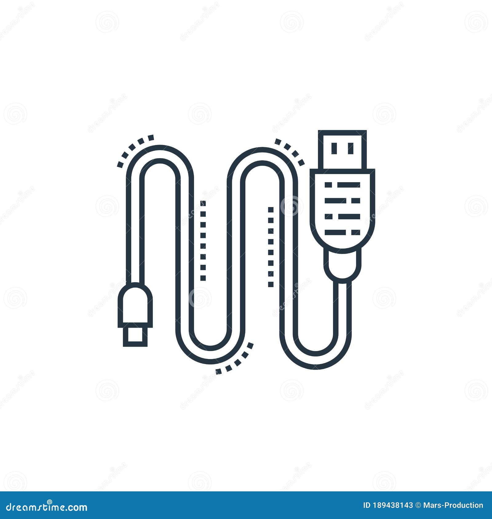 Data Cable Vector Icon Isolated on White Background. Outline, Thin Line ...