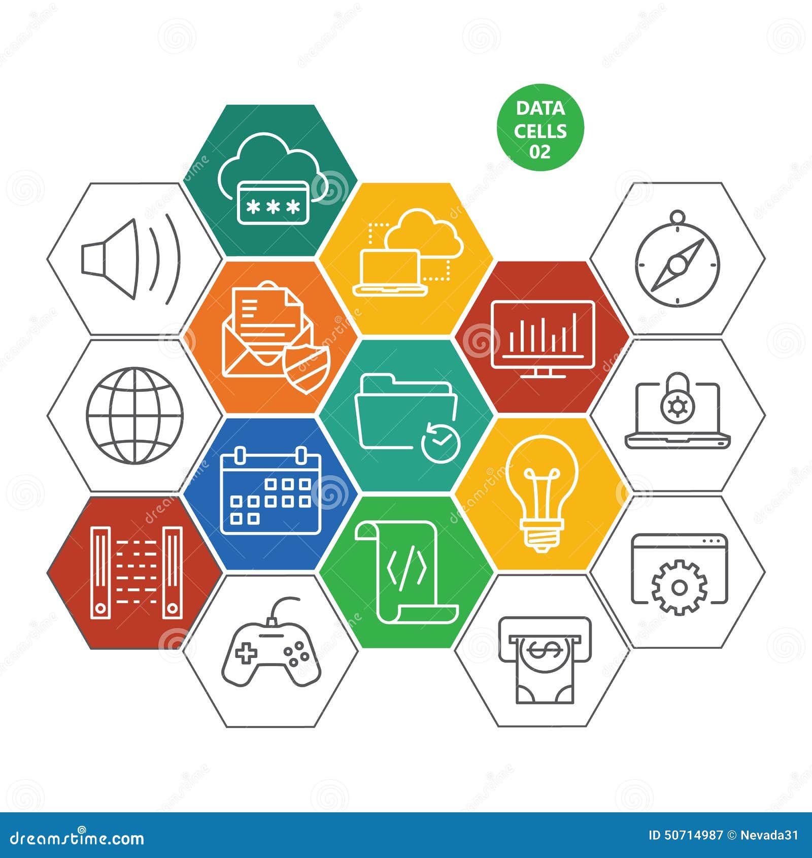 Data Cells with Computer Icons Stock Illustration - Illustration of ...