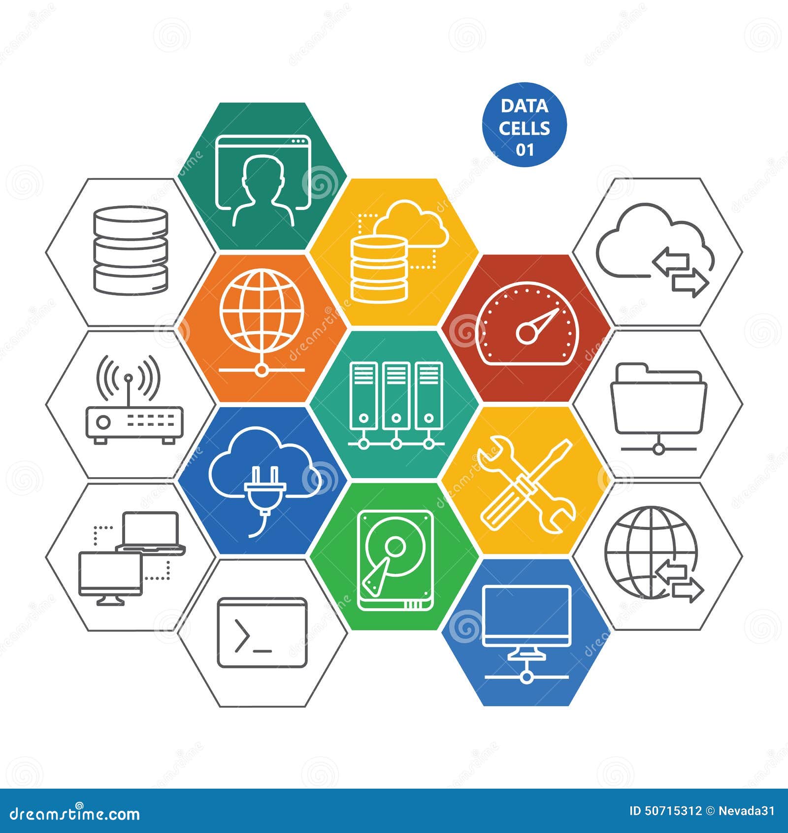 Data Cells with Icons - Computers and Network Stock Illustration ...