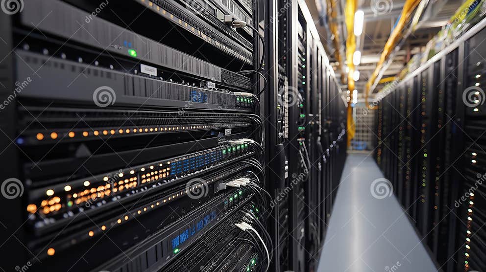 Data Center with Advanced Servers and Network Equipment in Operation ...