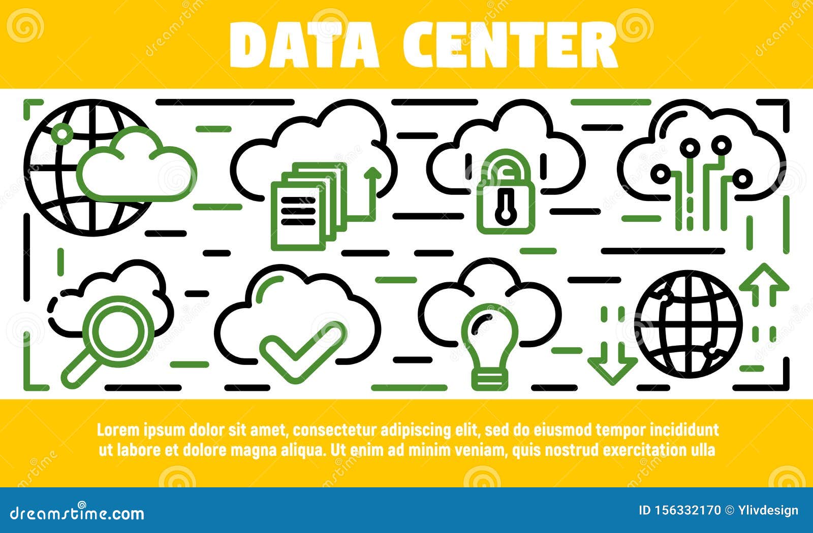 Data Center Banner, Outline Style Stock Vector - Illustration of ...