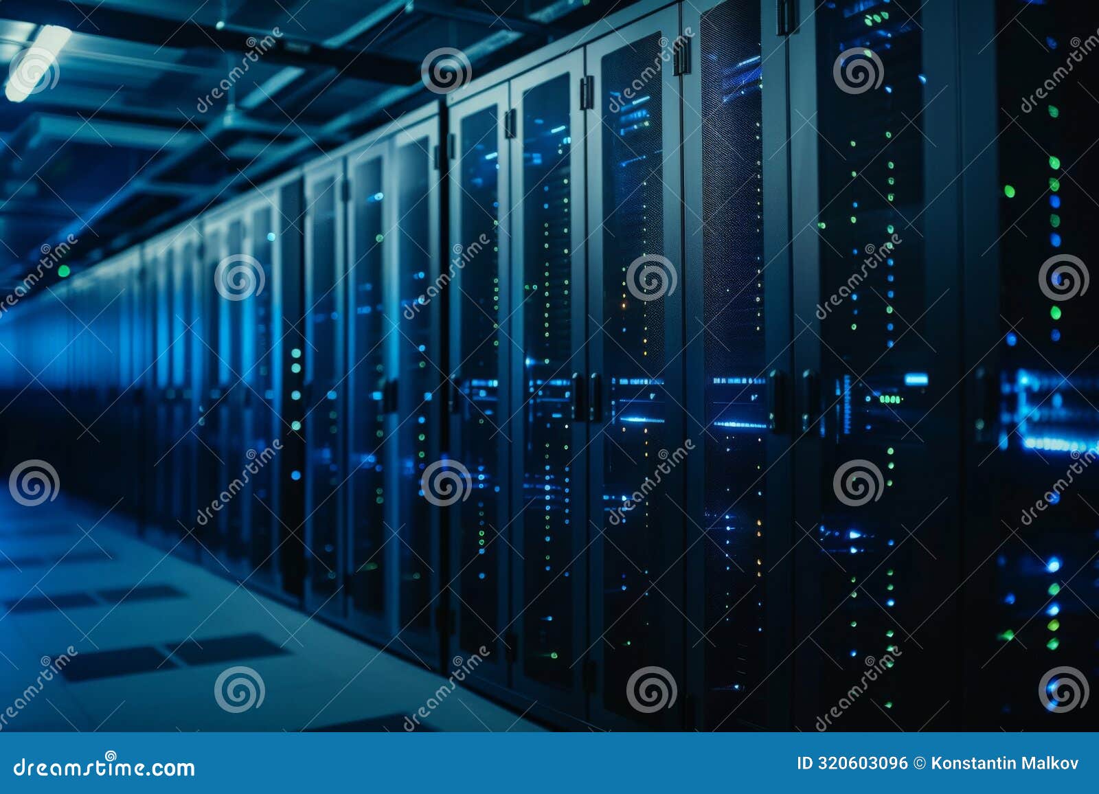 Rows of Servers Fill a Long Building Hallway in a Data Center Stock ...