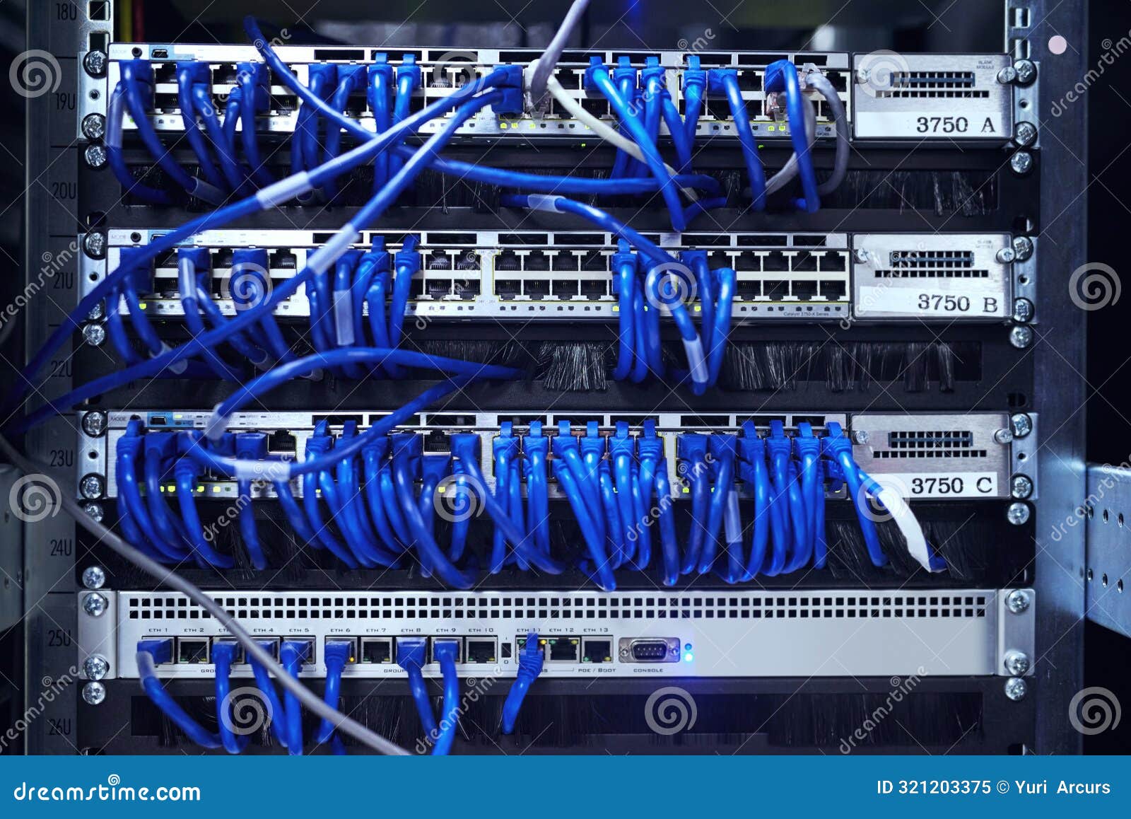 Data Center, Cables and Cloud Computing in Server Room for Information ...