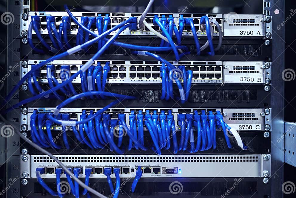 Data Center, Cables and Cloud Computing in Server Room for Information ...