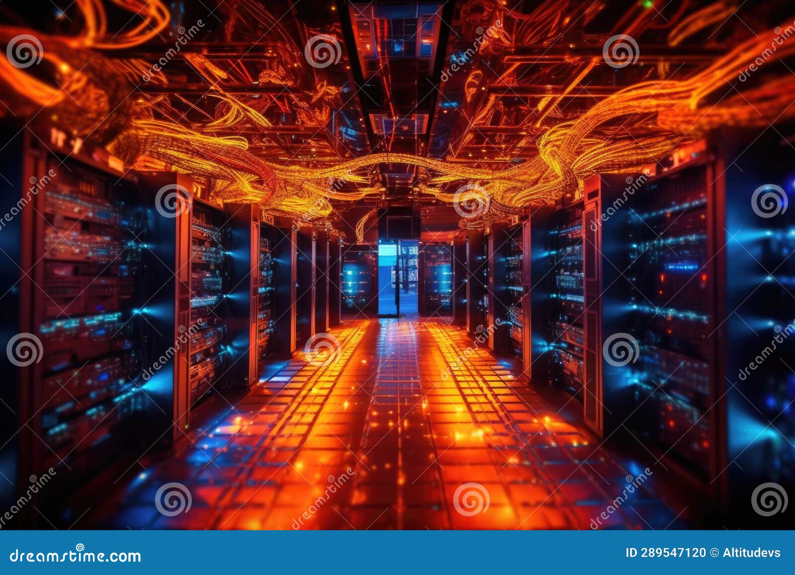 Data Center with Cables and Led Lights, Focus on Cybersecurity Stock ...
