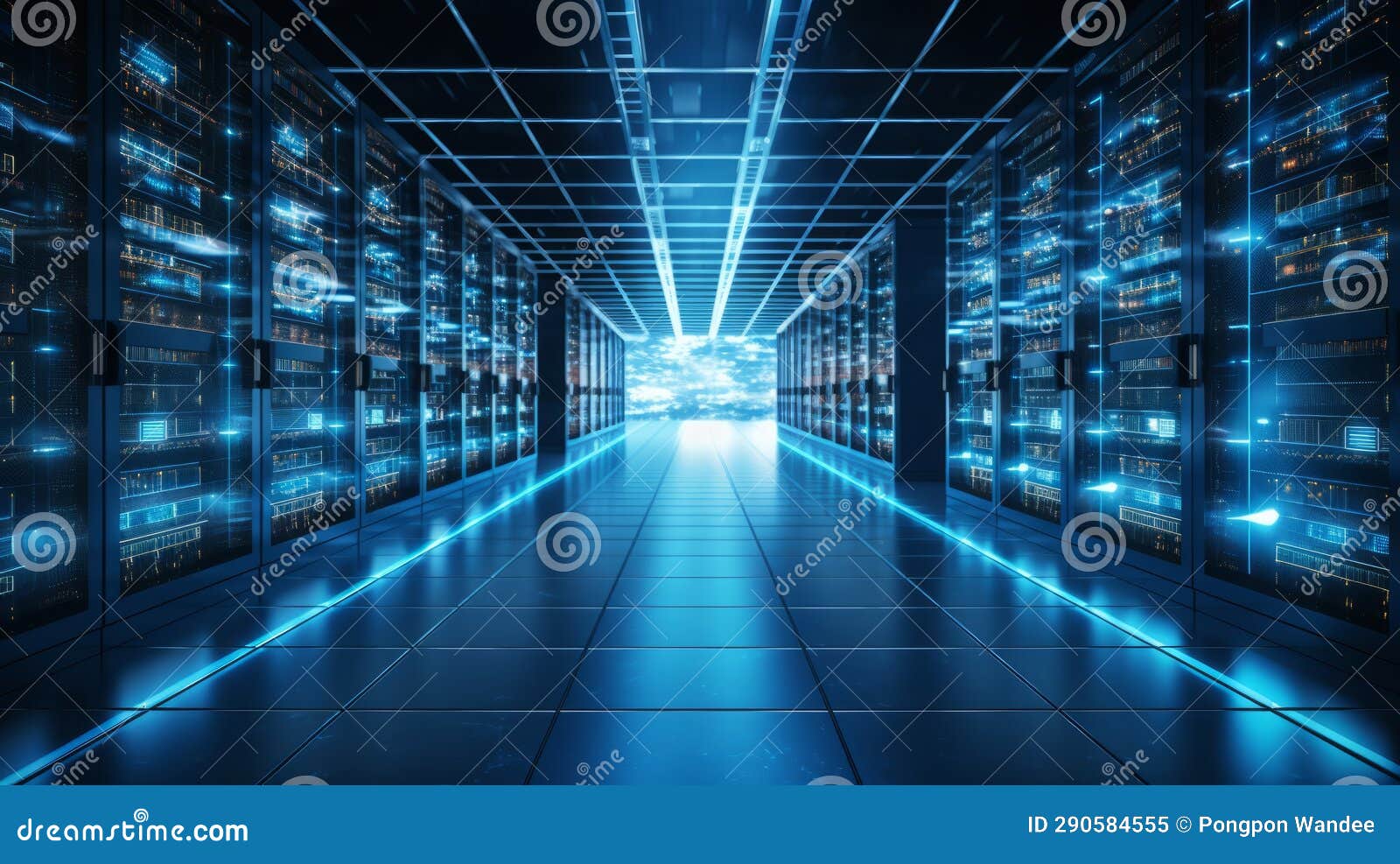 Data Center Central Station a Large Data Center Filled with Rows of ...