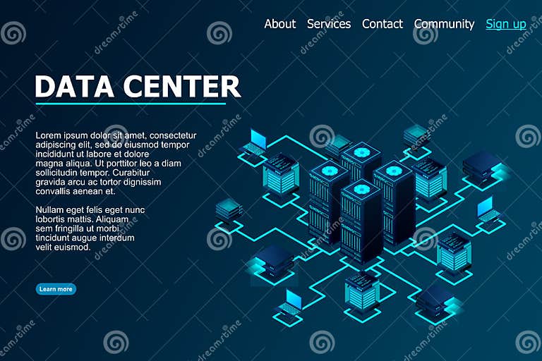 Data Center, Cloud Database, Concept of Big Data Processing Center, Hosting Server or Data ...