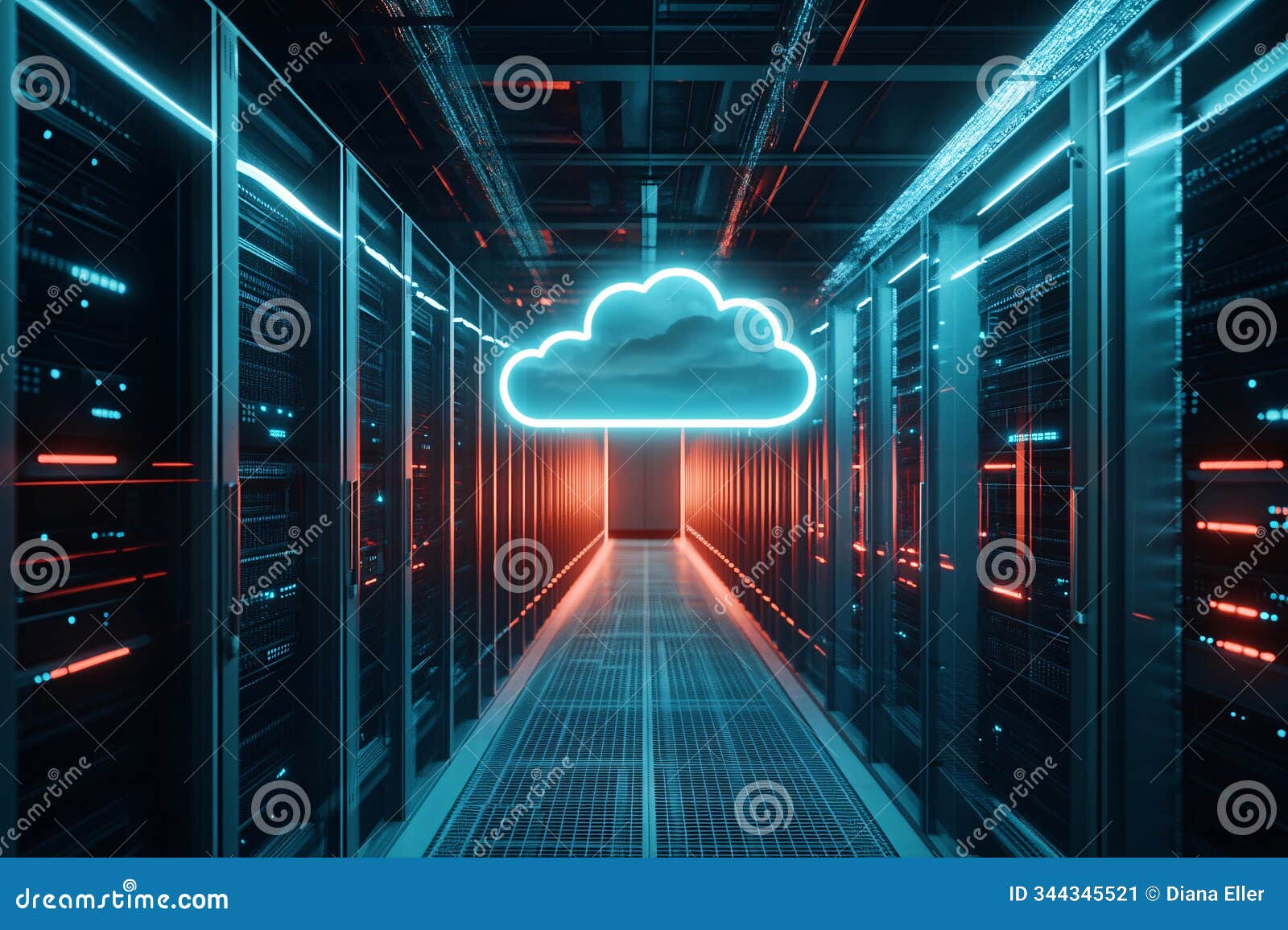 Data Center with Cloud Service with Copy Space Stock Illustration - Illustration of engineering ...