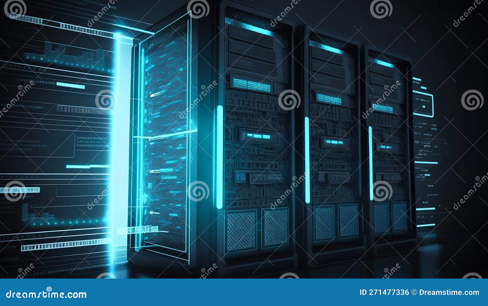 Data Center and Computer Servers with Information Background ...