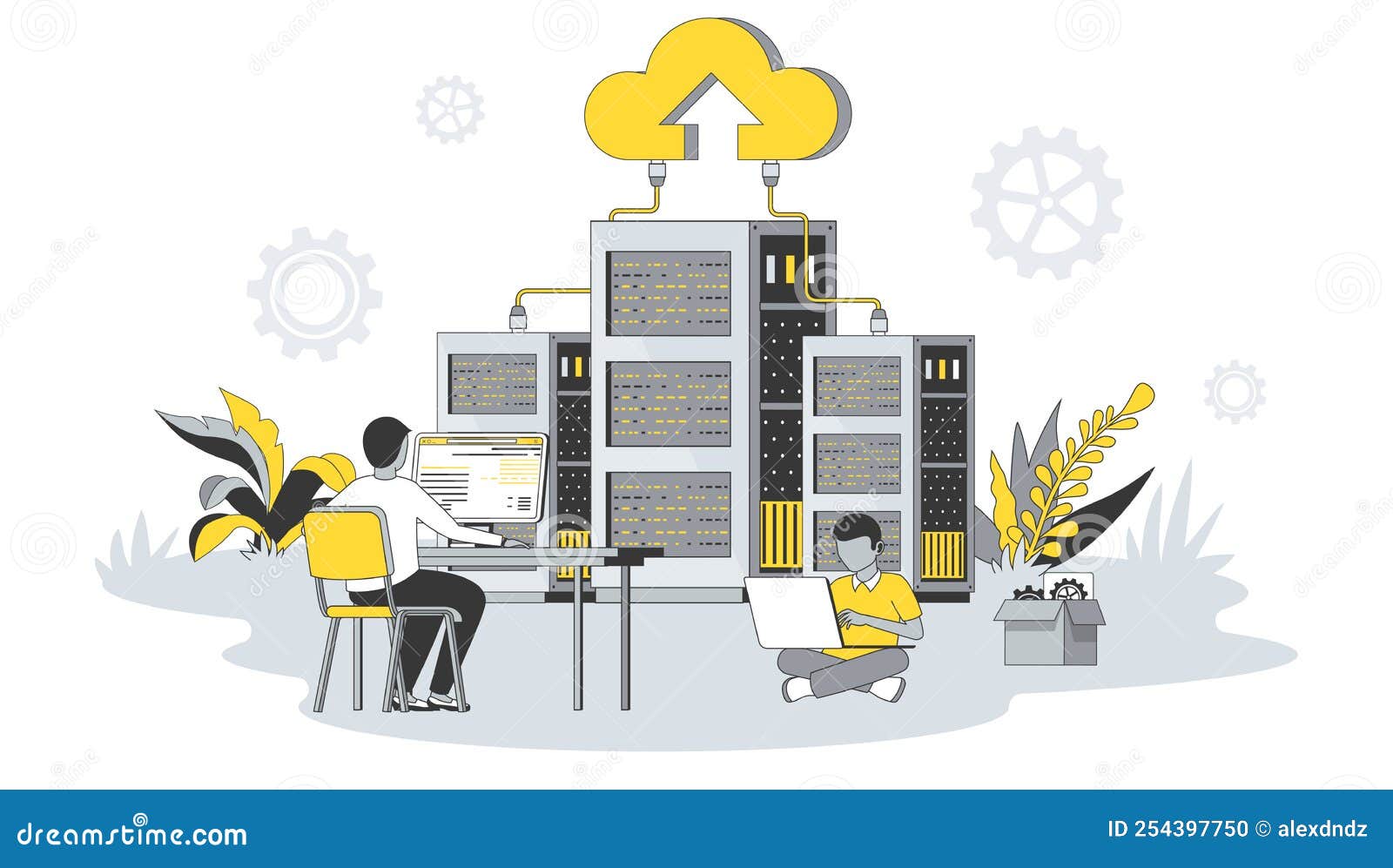 Data Center Concept In Flat Design With People Vector Illustration