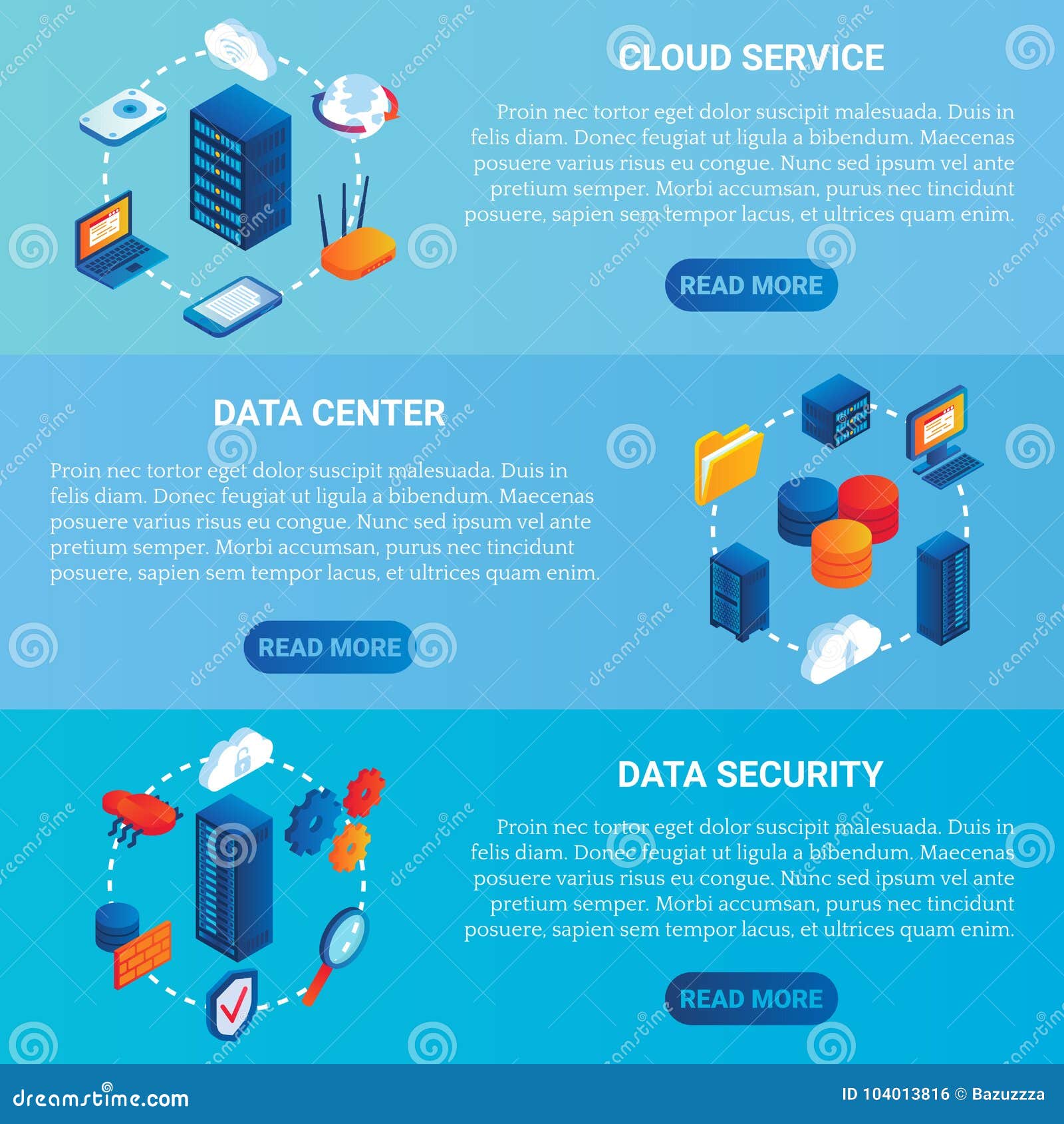 Data Center Concept Vector Isometric Horizontal Banner Set Stock Vector ...
