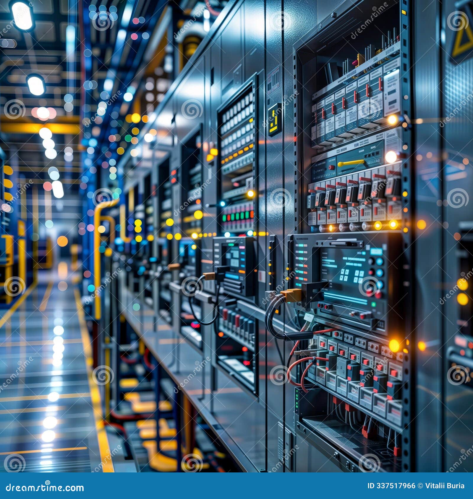 Modern Data Center Showcasing Illuminated Control Panels, Generative Ai ...