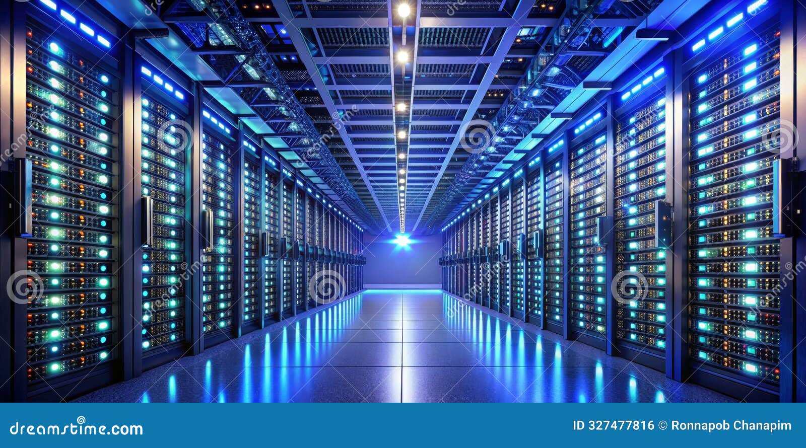 Data Center Corridor - 3D Render, Server Racks, Blue Lights, Technology ...
