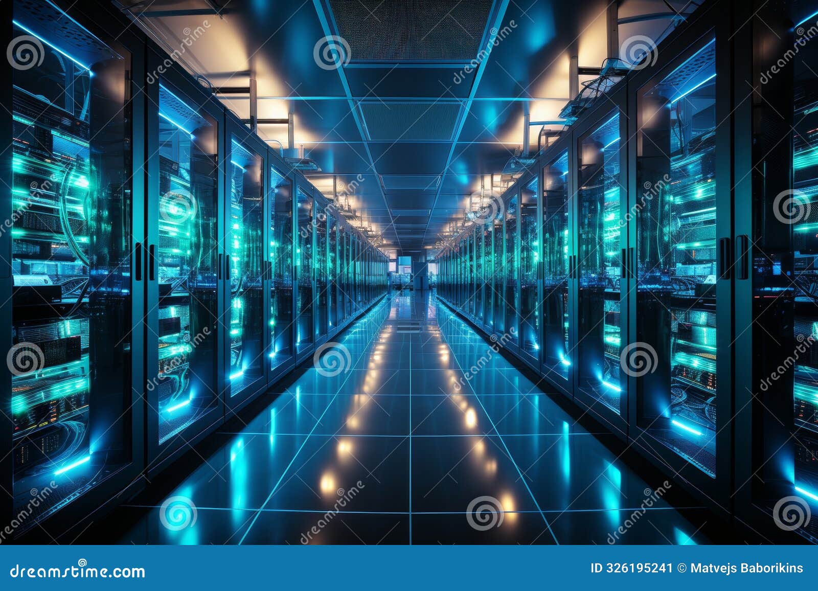 Data Center Corridor Filled with Rack Servers, Supercomputers, and ...