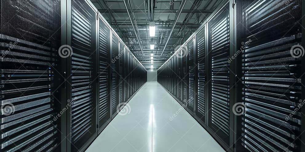 Data Center Corridor Lined with Server Racks Showcasing Modern ...