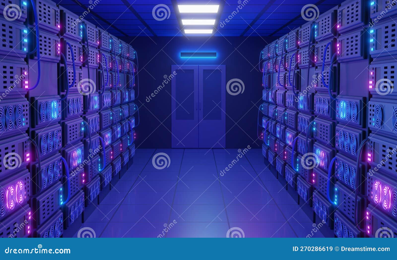 Data Center 3D Concept Illustration. Cluster of Powerful Servers. Stock ...