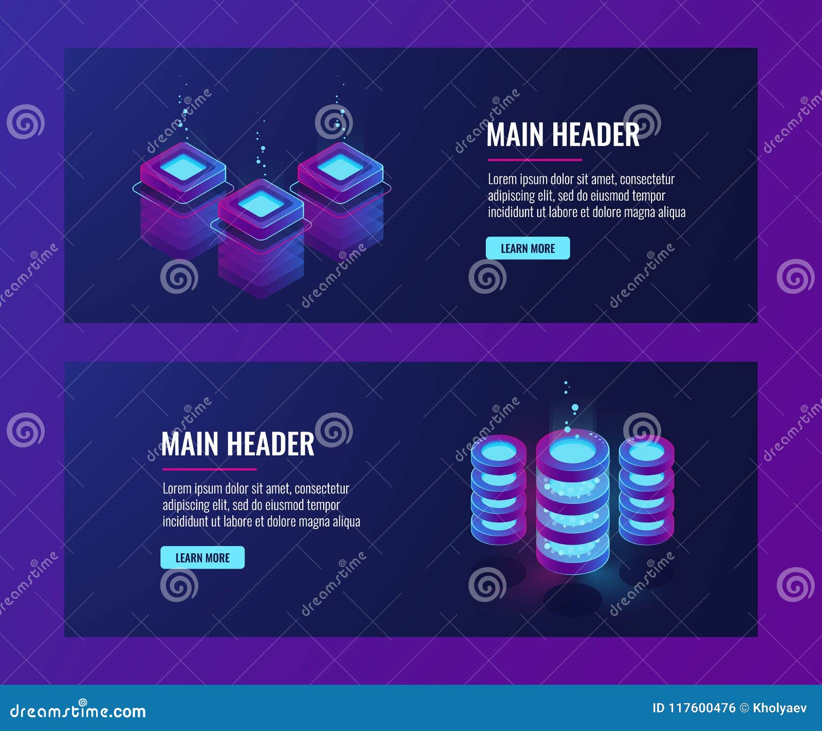 Data Center and Database Banners, Server Room Icons, Cloud Storage ...