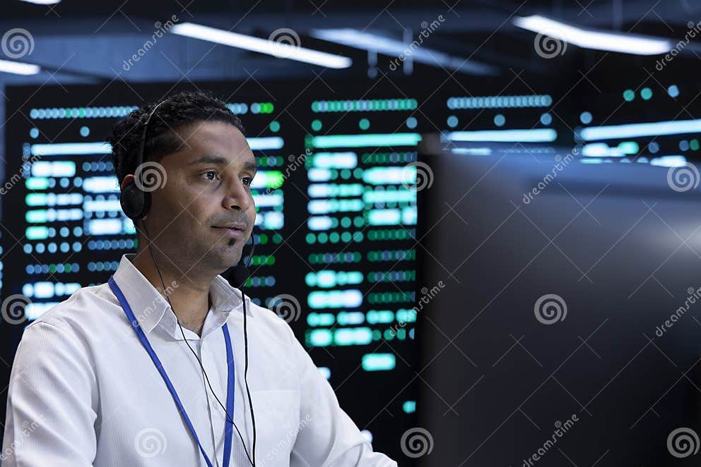 Data Center Developer Uses Computer To Troubleshoot Hardware and Software Errors Stock Photo ...