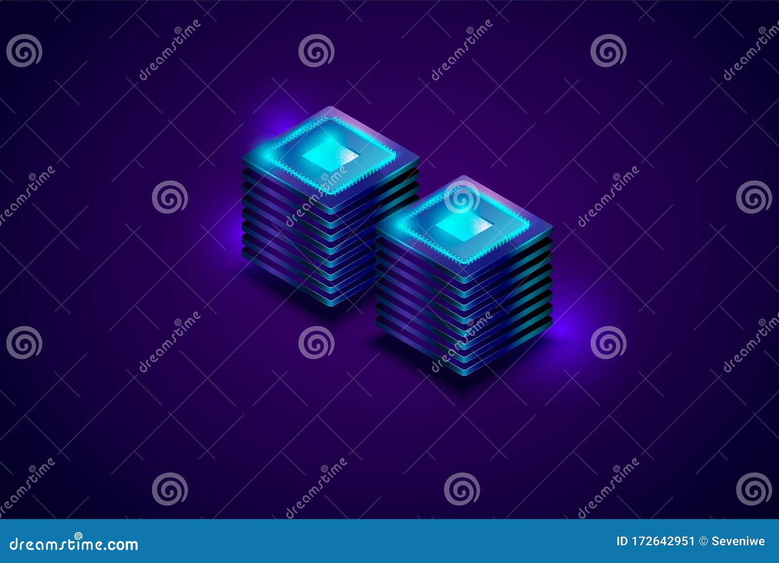 Data Center Digital 3d Blocks Illustration. Vector Server Room Rack ...
